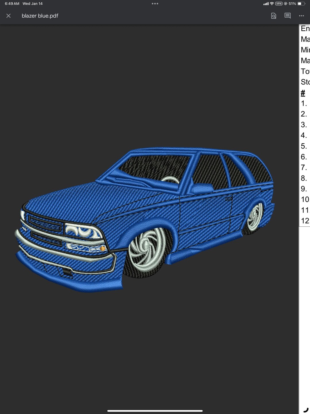 Chevy Blazer Embroidery Design | SUV Truck DST File | Automotive ...