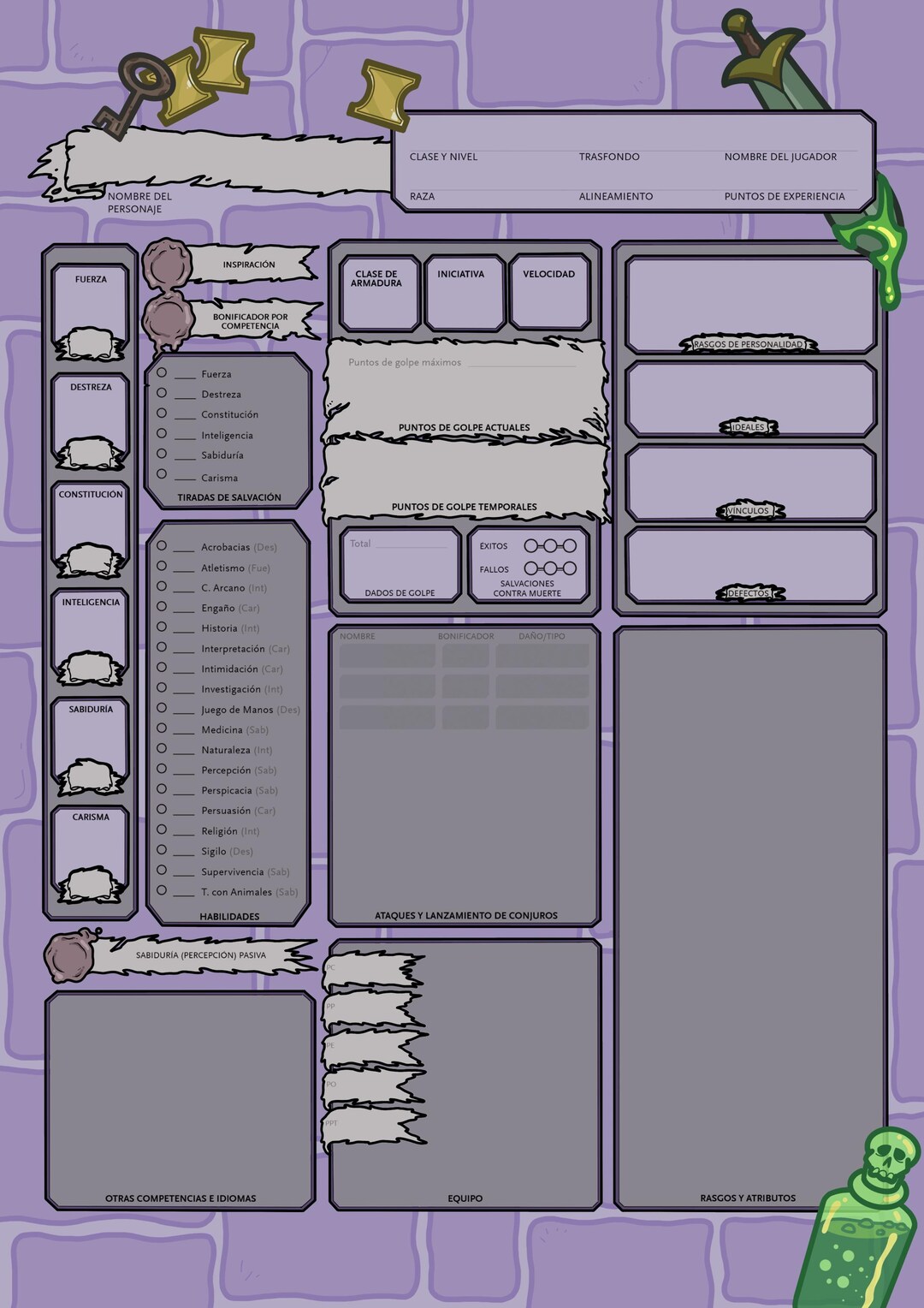 Fichas Para Jugar a Rol - Dnd5 - Etsy
