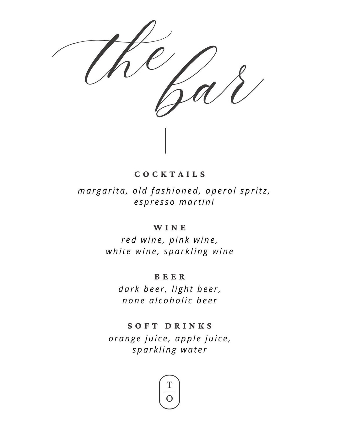 Elegant Custom Bar Menu, Drink Bar Menu, Wedding Bar Menu, Wedding Bar ...