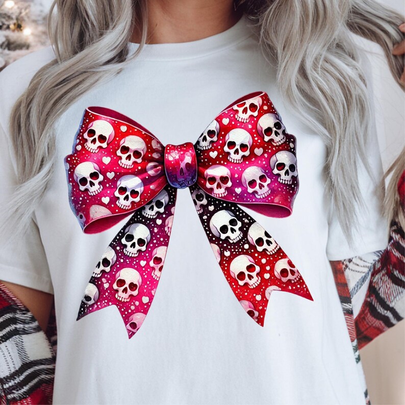 Pink and Red Gothic Bow With Skulls DTF Transfer, Pastel Goth Coquette ...