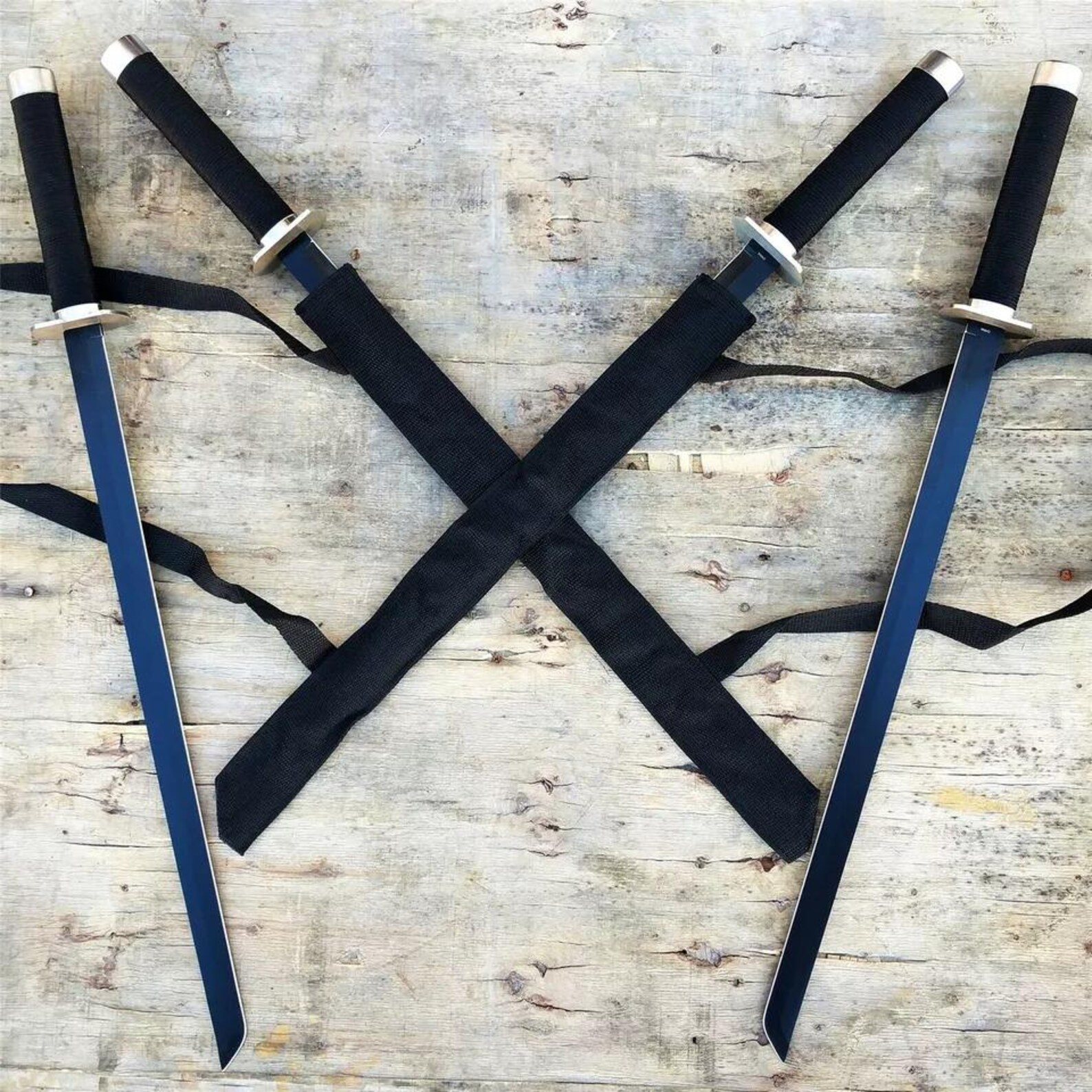 2 PC Double Twin Ninja Samurai Sword, Samurai Twin Katana Set Carbon ...