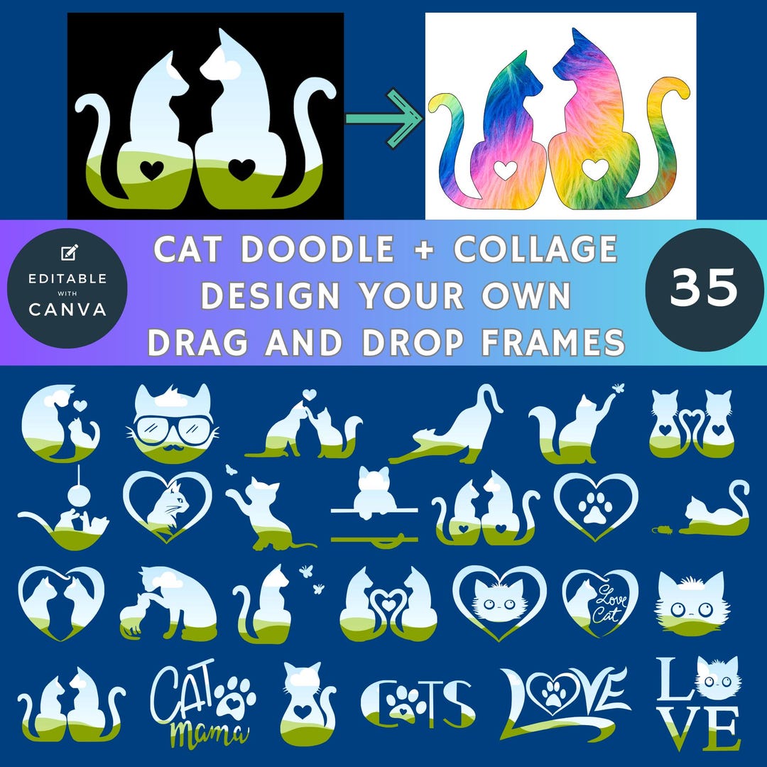 CANVA FRAMES Cats Huge Bundle of 35 Cat Kitten Designs Plus Two ...