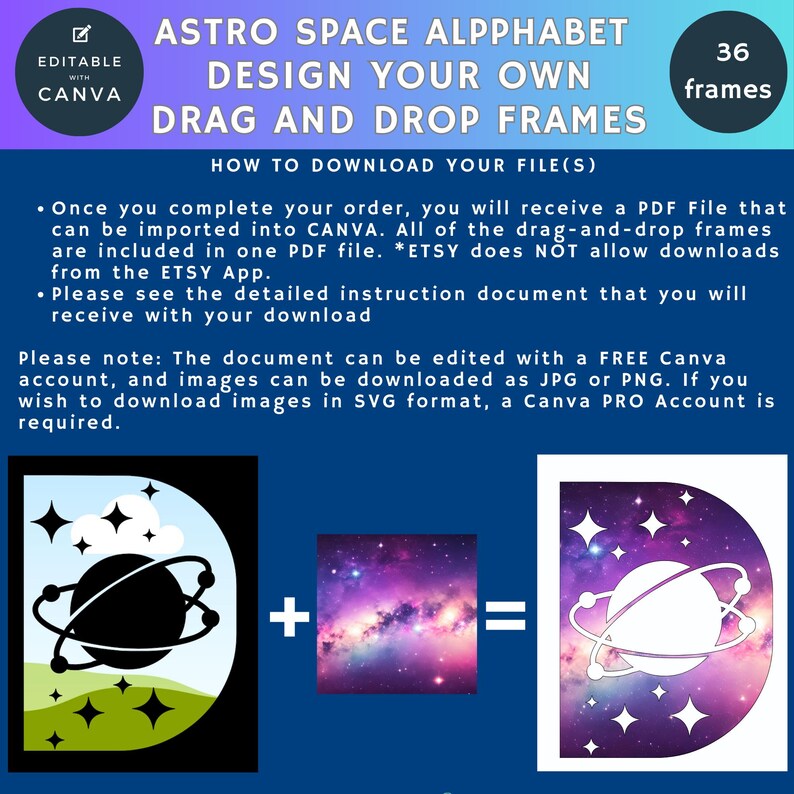 CANVA FRAMES Bundle of Astro SPACE Alphabet Designs, Upper, Numbers ...