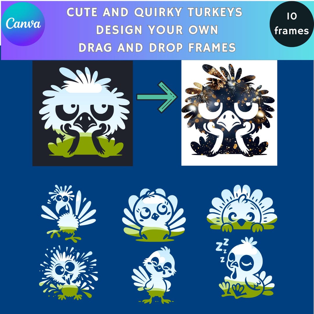CANVA FRAMES Quirky Turkey - 10 Frames Easy Drag + Drop, Instant ...