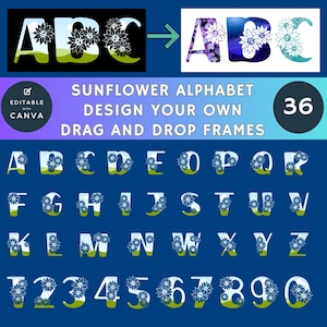 CANVA FRAMES ALPHABET Sunflower Floral Designs, Upper Case, Easy Drag ...
