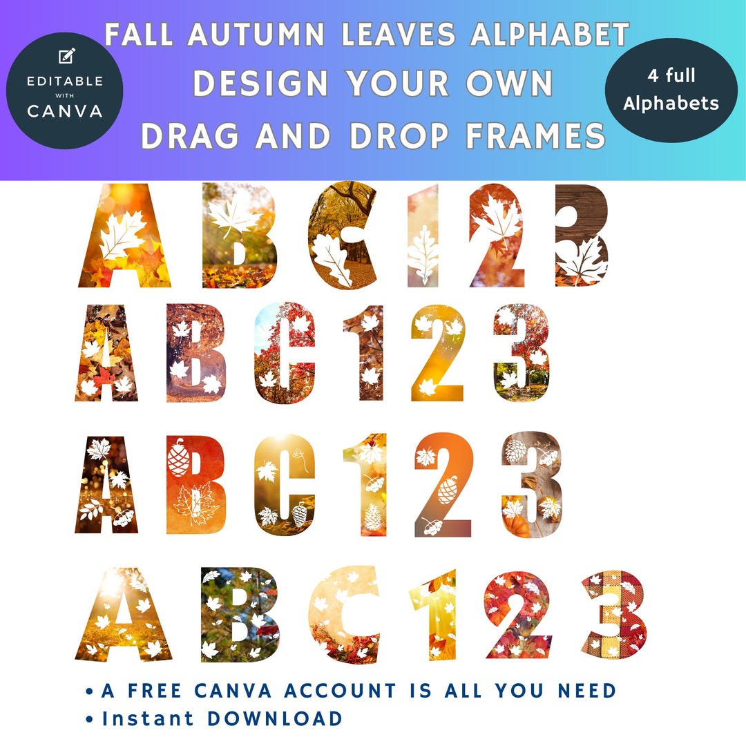 CANVA FRAMES LEAVES Autumn Fall 4 Full Alphabet Designs, Upper ...