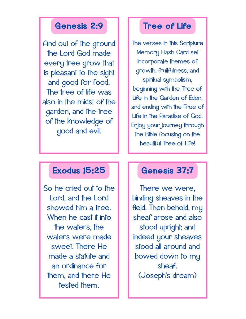 BIBLE VERSE MEMORY Flash Cards, Tree of Life (from Genesis to ...