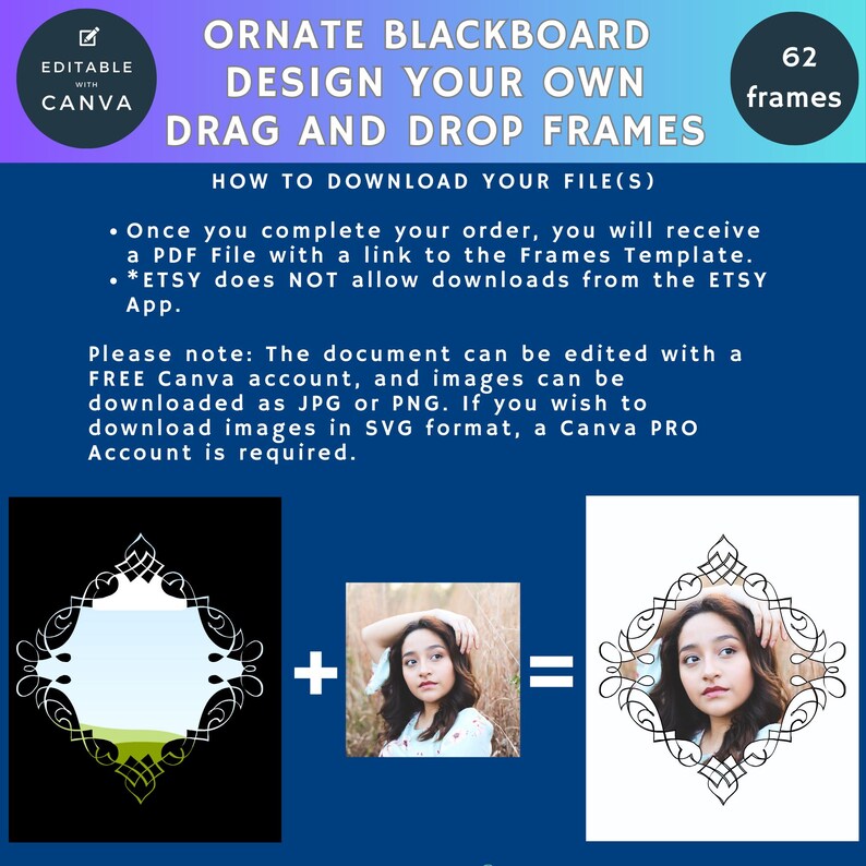 CANVA FRAMES Ornate Blackboard 62 Frames, Grunge Distressed Acid-wash ...