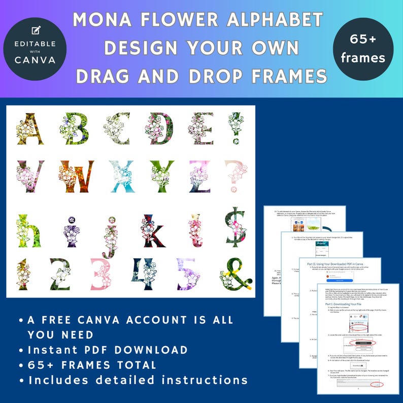 CANVA FRAMES Bundle of Mona FLORAL Alphabet Flower Designs, Upper ...