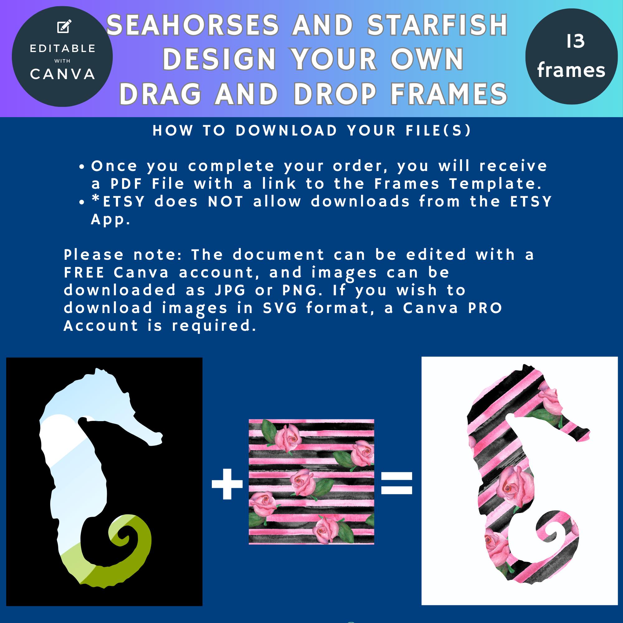 CANVA FRAMES Bundle of Cute Seahorses and Starfish Underwater ...