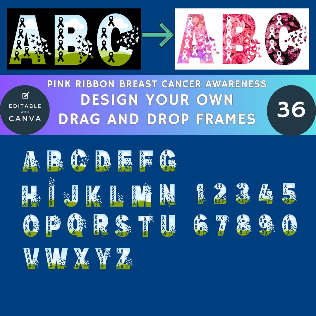 CANVA FRAMES Bundle of Think Pink Breast Cancer Awareness ALPHABET ...