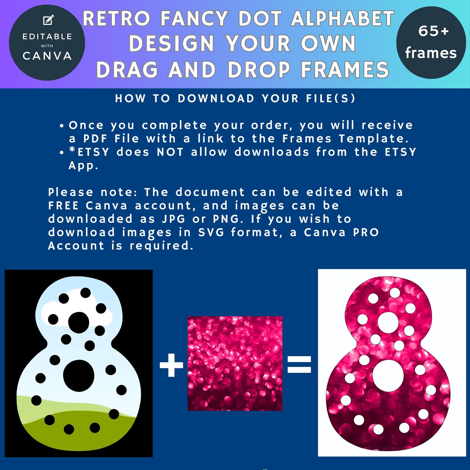 CANVA FRAMES Bundle of Retro Fancy Dot ALPHABET Designs, Upper, Lower ...