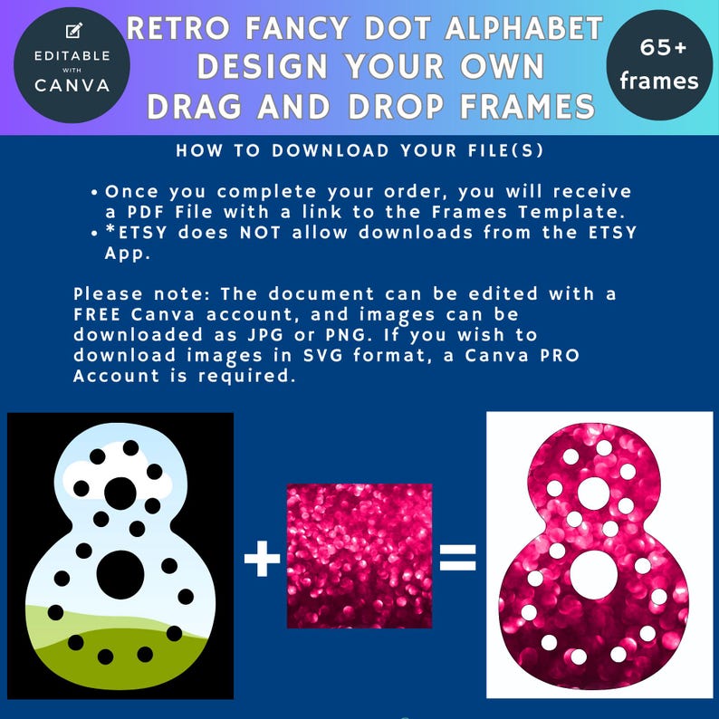 CANVA FRAMES Bundle of Retro Fancy Dot ALPHABET Designs, Upper, Lower ...