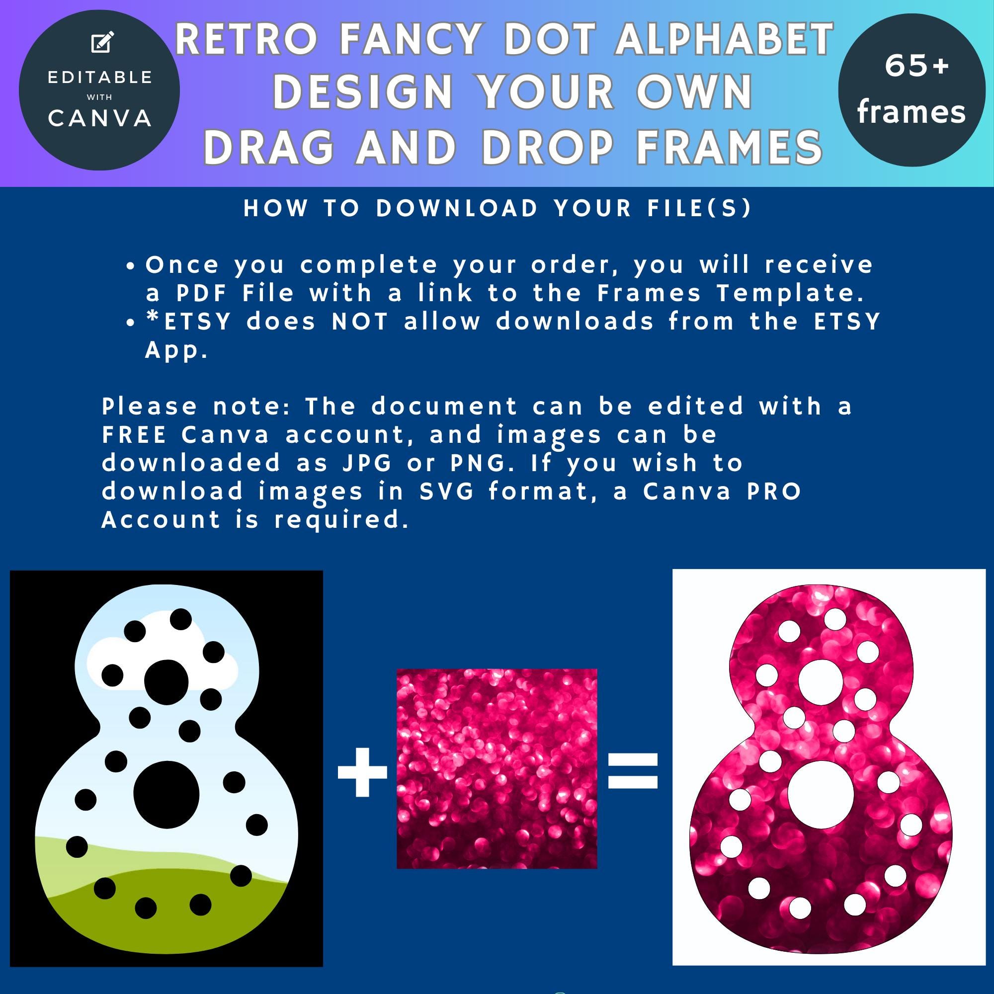 CANVA FRAMES Bundle of Retro Fancy Dot ALPHABET Designs, Upper, Lower ...