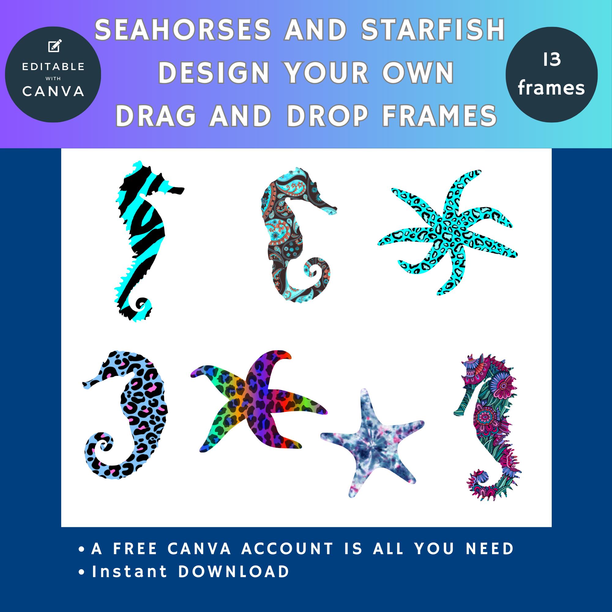 CANVA FRAMES Bundle of Cute Seahorses and Starfish Underwater ...