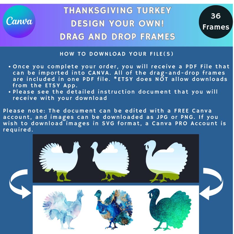 CANVA FRAMES -36, Thanksgiving Bundle 36 Turkeys! Easy Drag + Drop ...