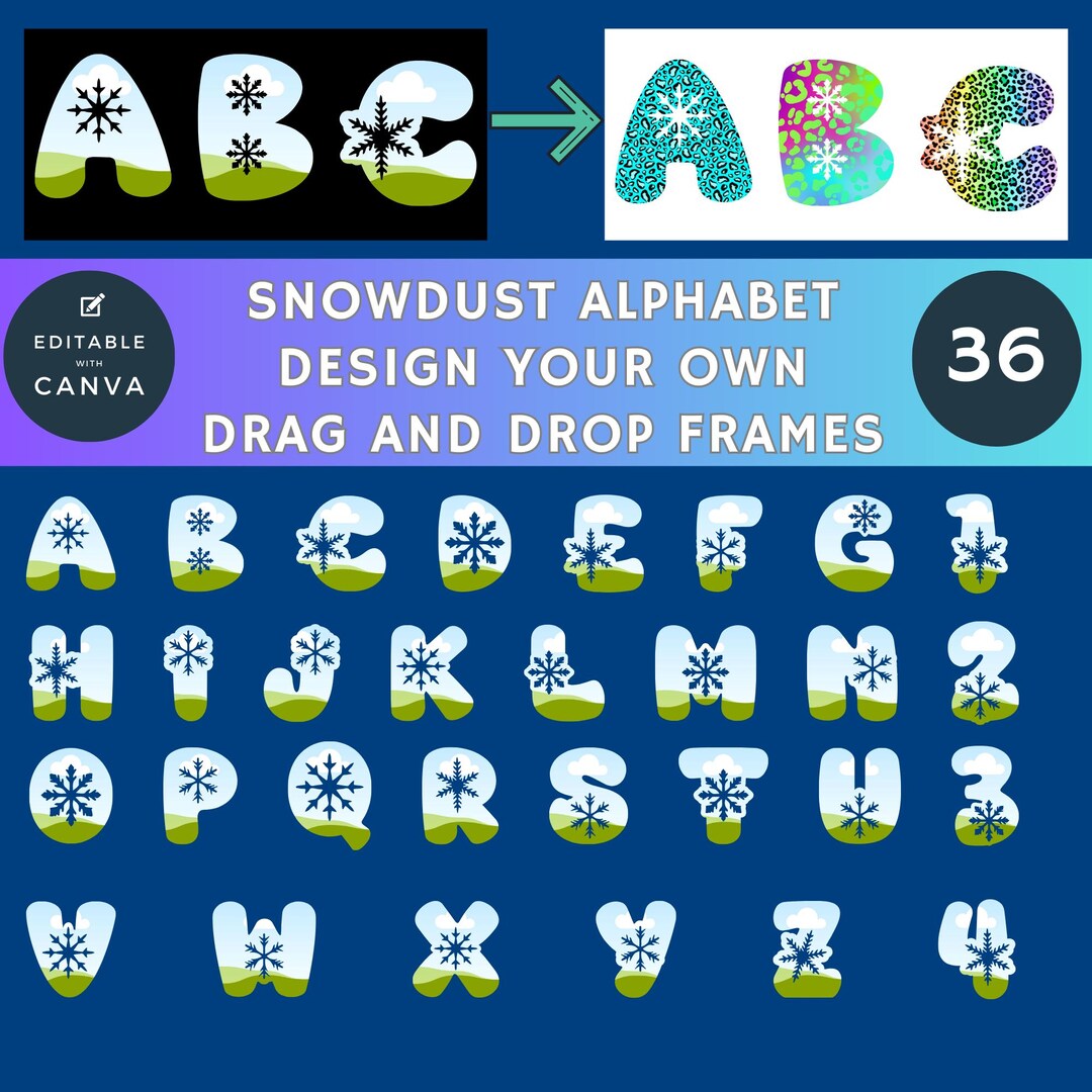CANVA FRAMES Bundle of Snowdust Winter Snow Storm ALPHABET Designs ...