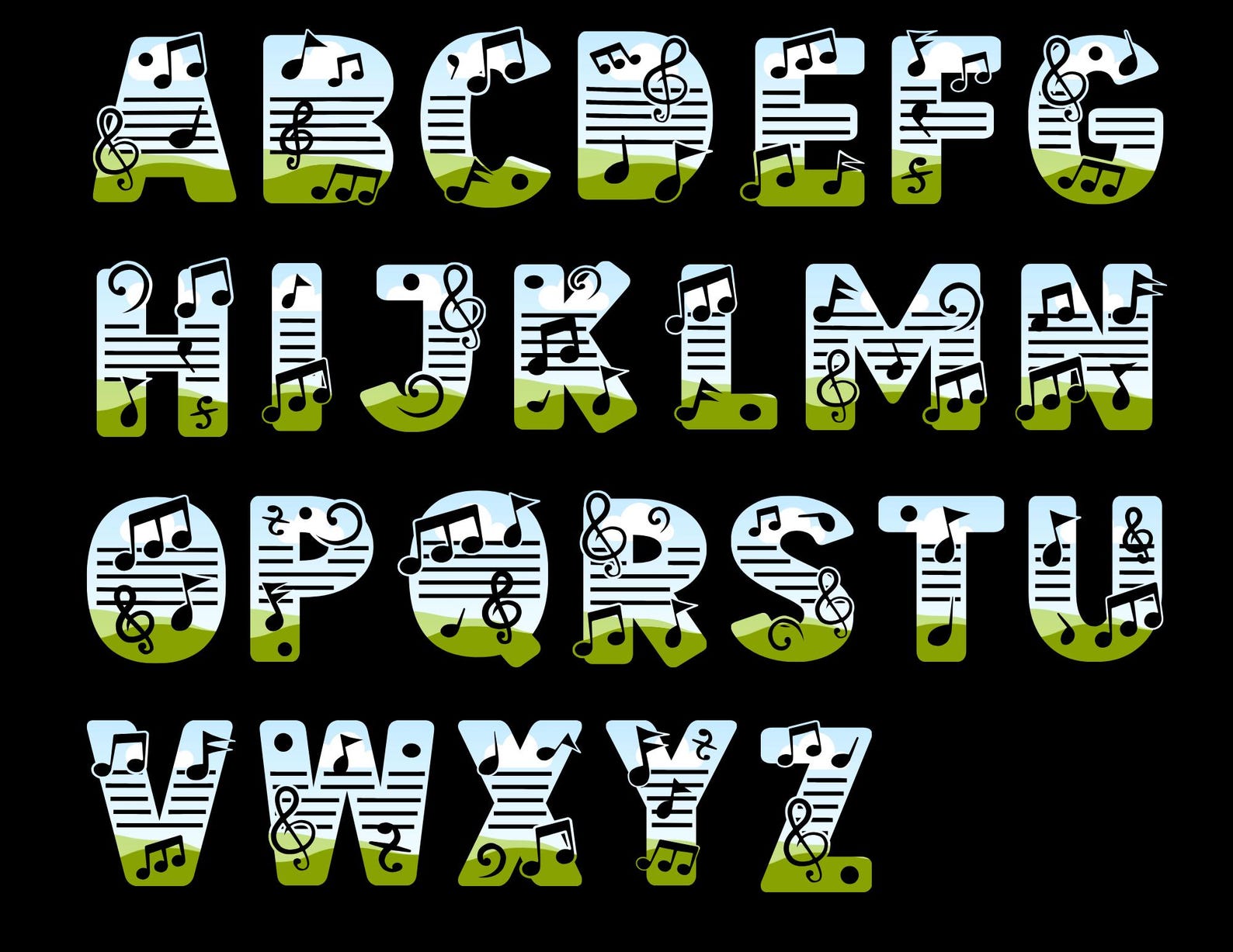 CANVA FRAMES Bundle of Music Melody ALPHABET Designs, Upper Case ...