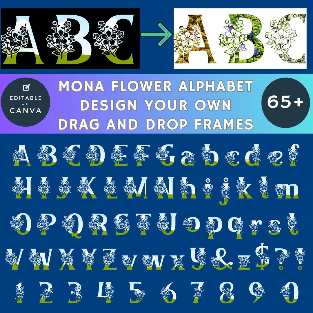CANVA FRAMES Bundle of Mona FLORAL Alphabet Flower Designs, Upper ...
