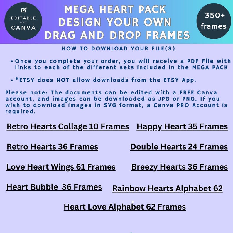 CANVA Frames MEGA PACK of Over 350 Heart Designs, Easy Drag + Drop ...