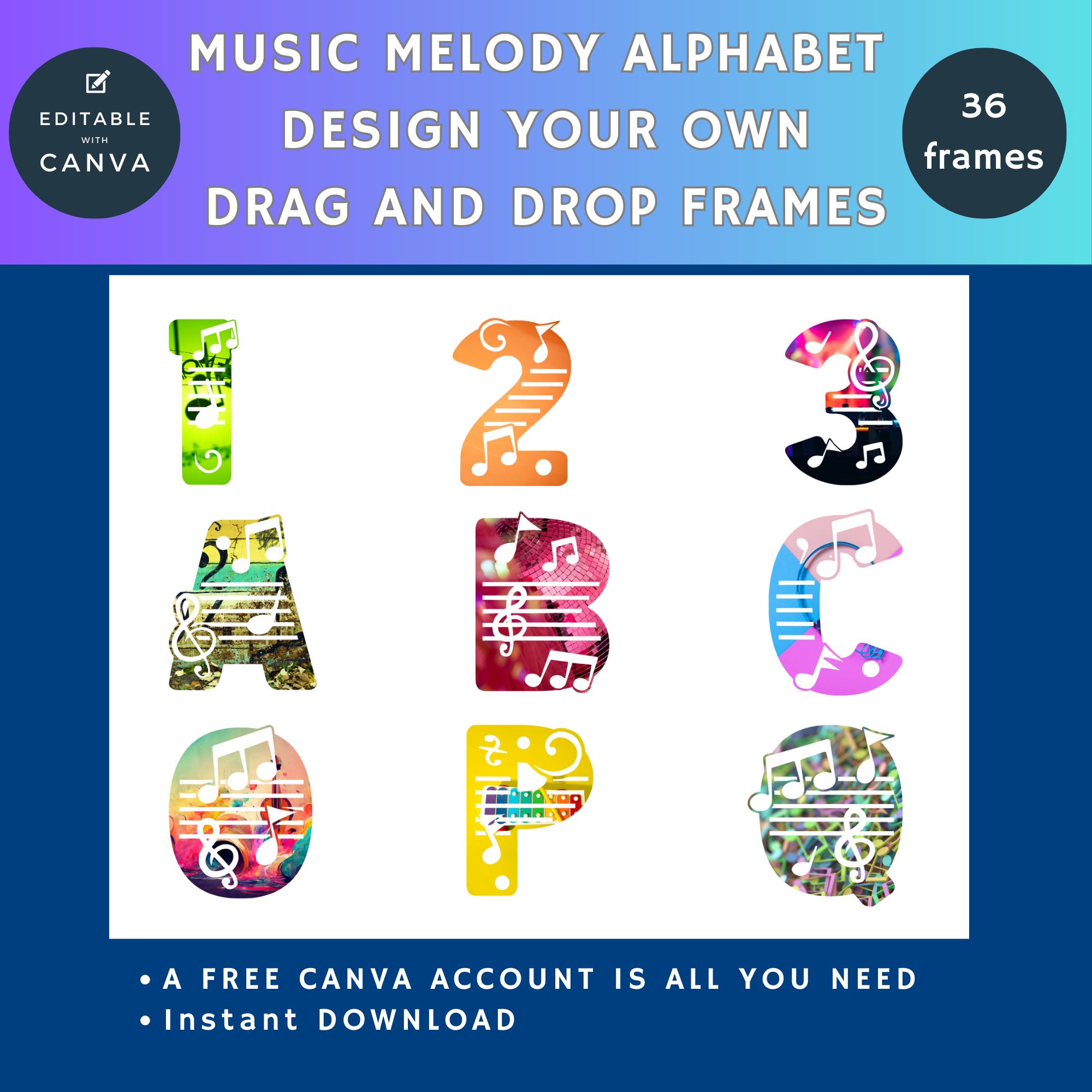 CANVA FRAMES Bundle of Music Melody ALPHABET Designs, Upper Case ...