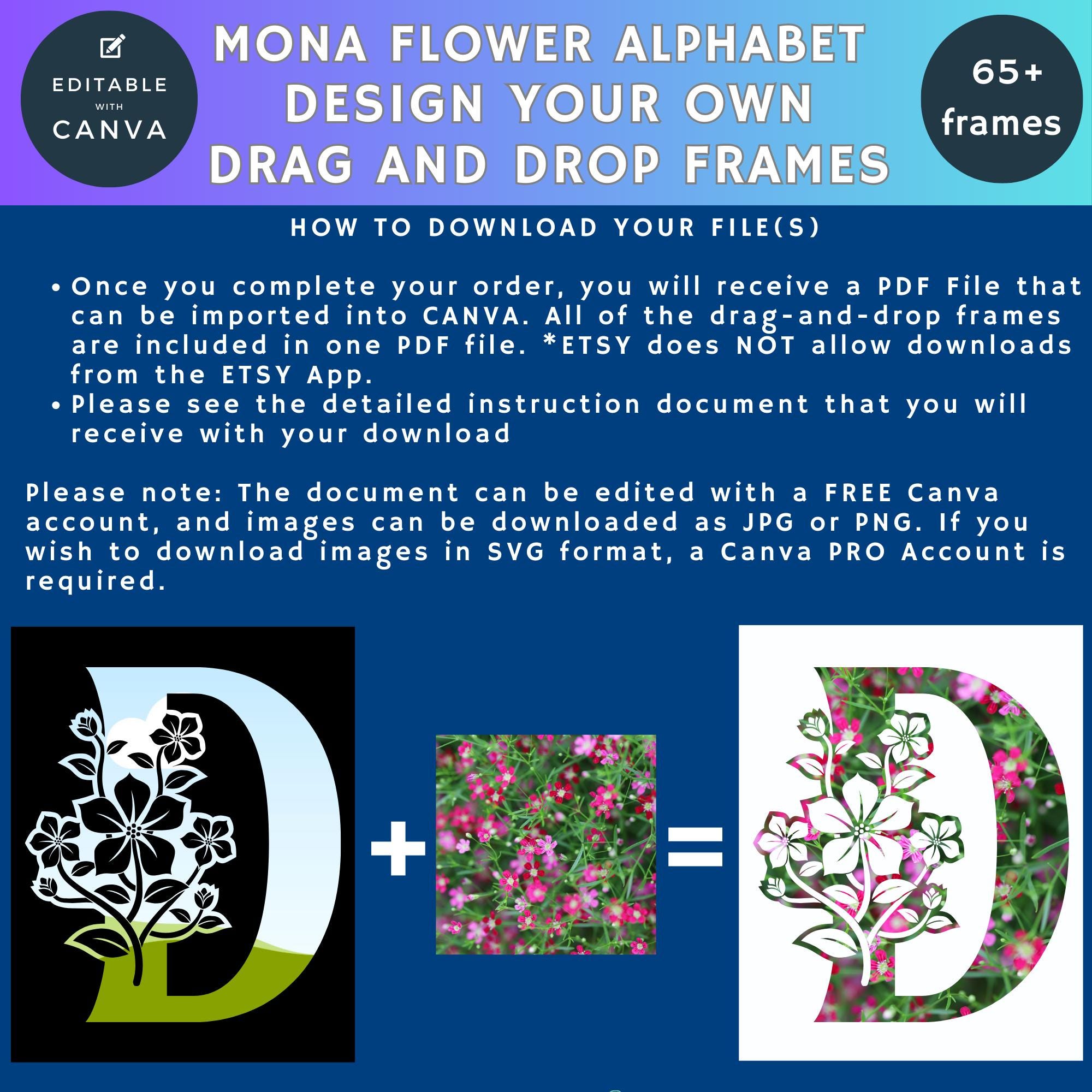 CANVA FRAMES Bundle of Mona FLORAL Alphabet Flower Designs, Upper ...