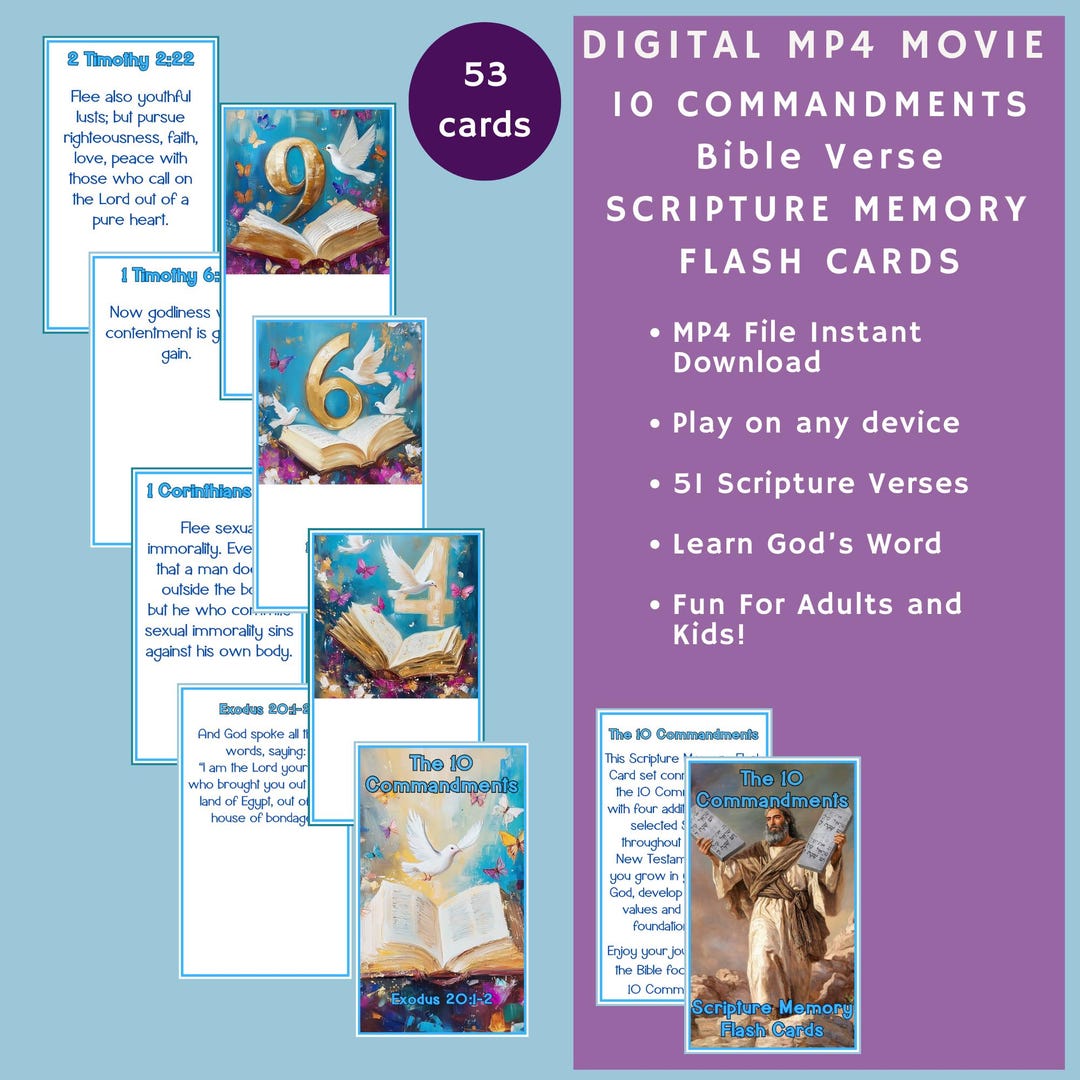 DIGITAL Video MP4 Bible Memory Flash Cards, 10 Commandments Plus More ...
