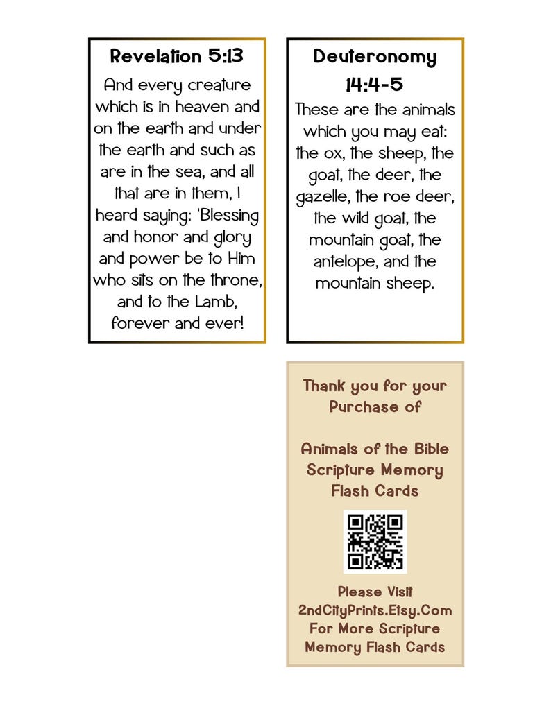 BIBLE VERSE MEMORY Flash Cards, Animals of the Bible (beyond Noah's Ark ...