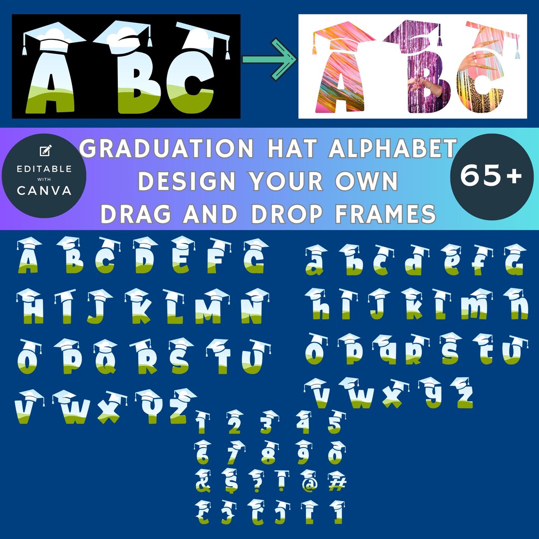CANVA FRAMES Bundle of Graduation Hat ALPHABET Designs, Upper, Lower ...