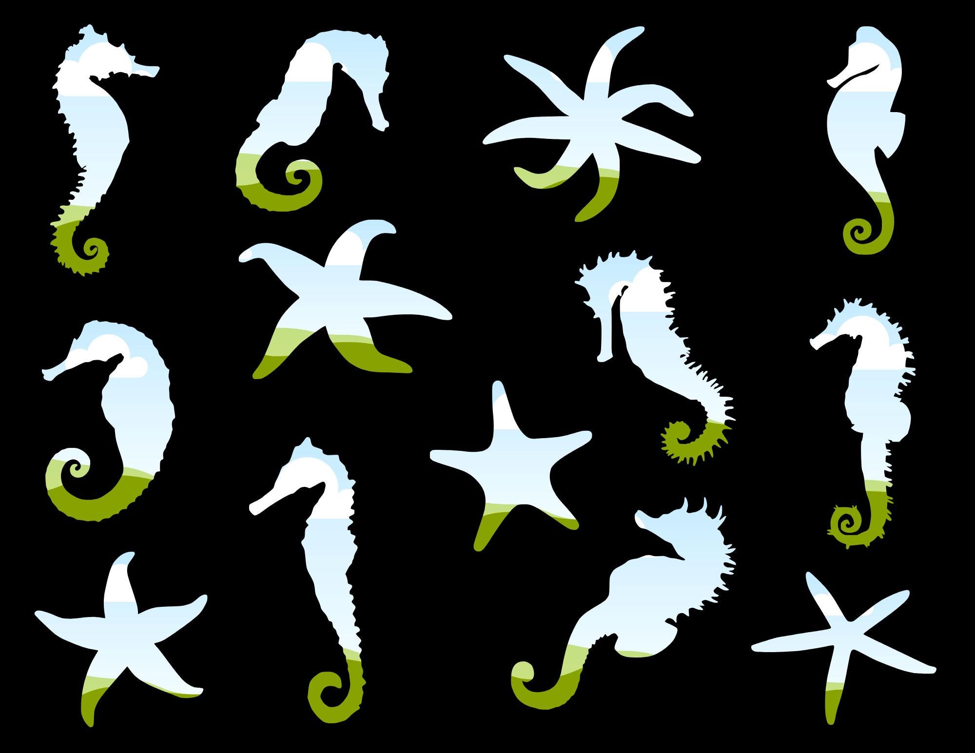 CANVA FRAMES Bundle of Cute Seahorses and Starfish Underwater ...