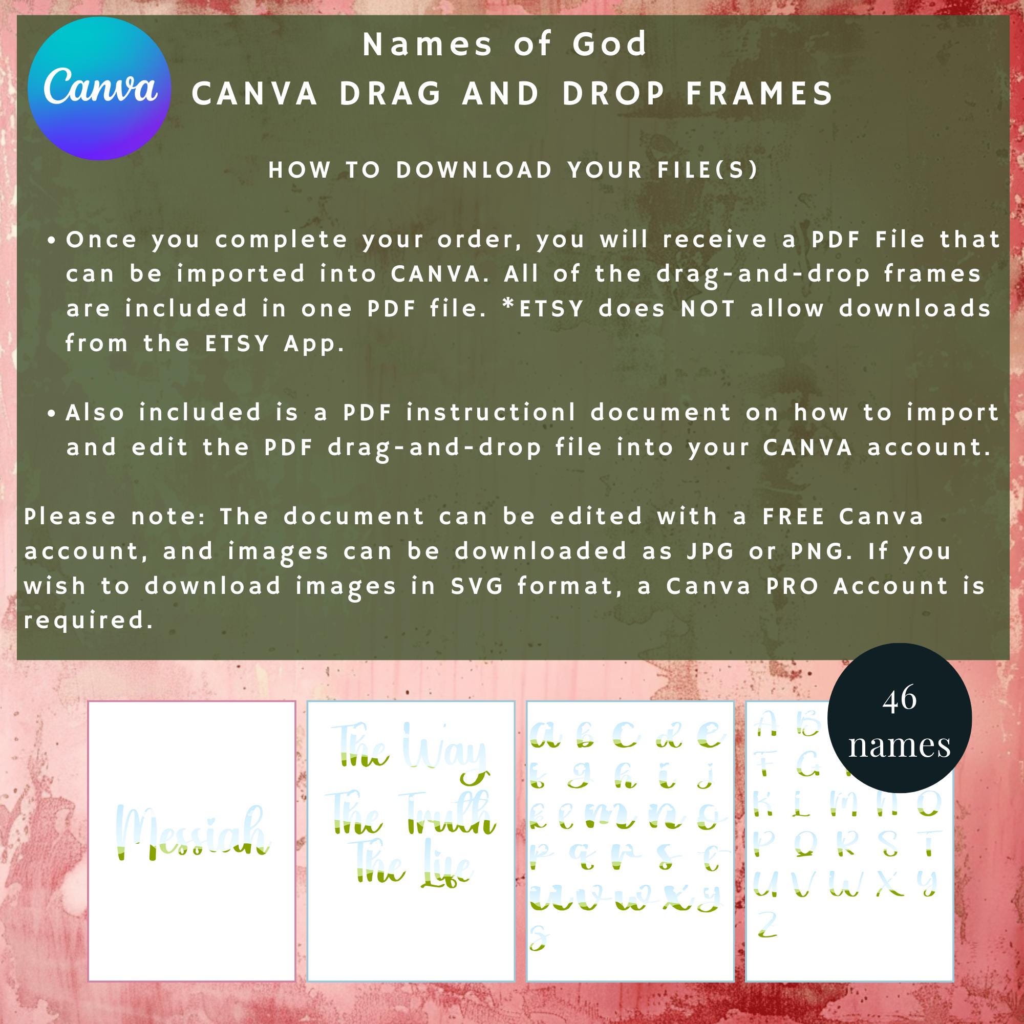 Names of God CANVA FRAMES, Beautiful Script Font, Easy Drag and Drop ...