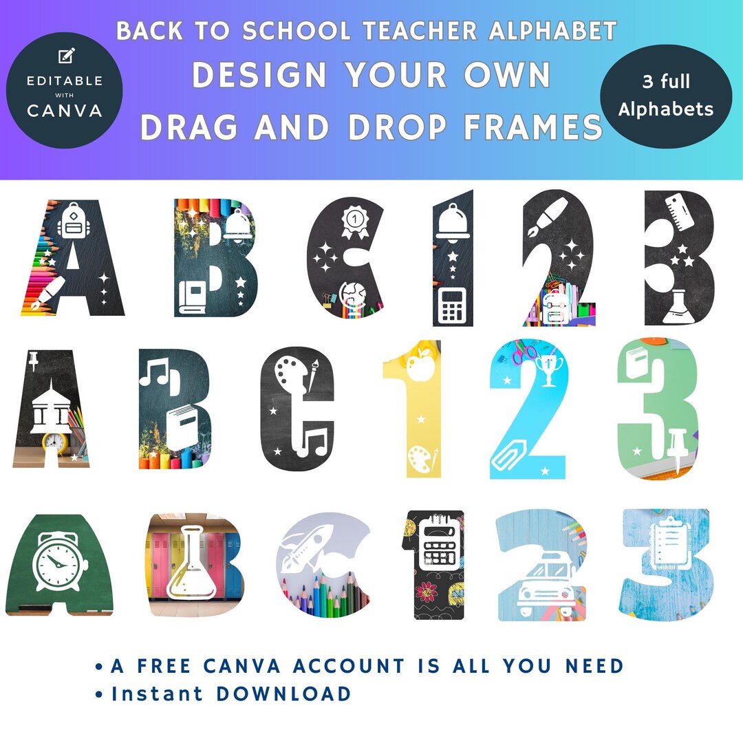 CANVA FRAMES Back to SCHOOL Teacher Alphabet Designs, Bulletin Board ...