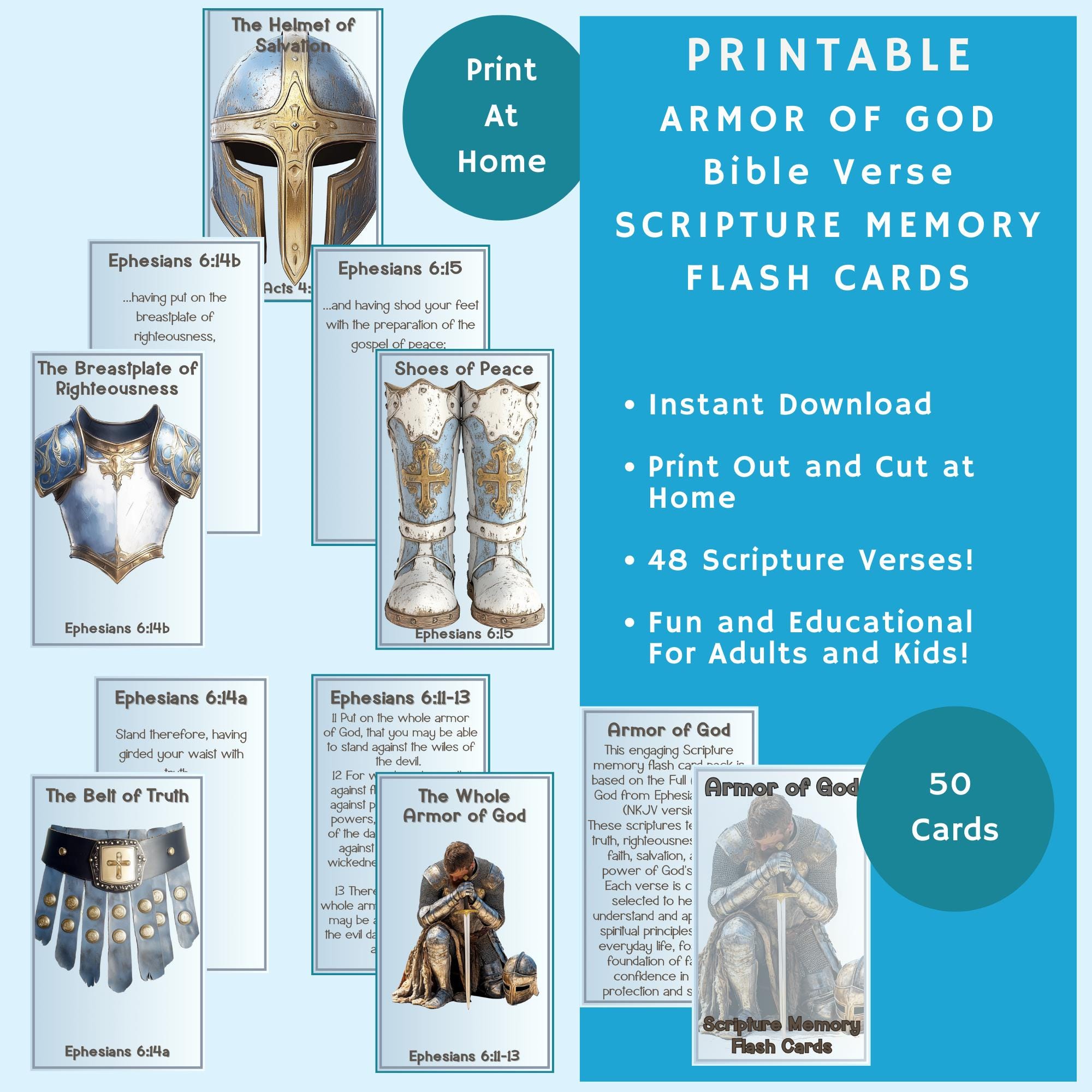 BIBLE VERSE MEMORY Flash Cards, Whole Armor of God Eph. 6 and Related ...
