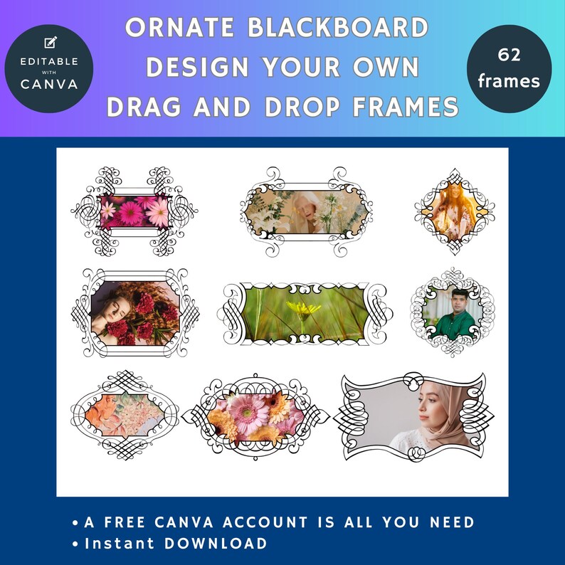 CANVA FRAMES Ornate Blackboard 62 Frames, Grunge Distressed Acid-wash ...