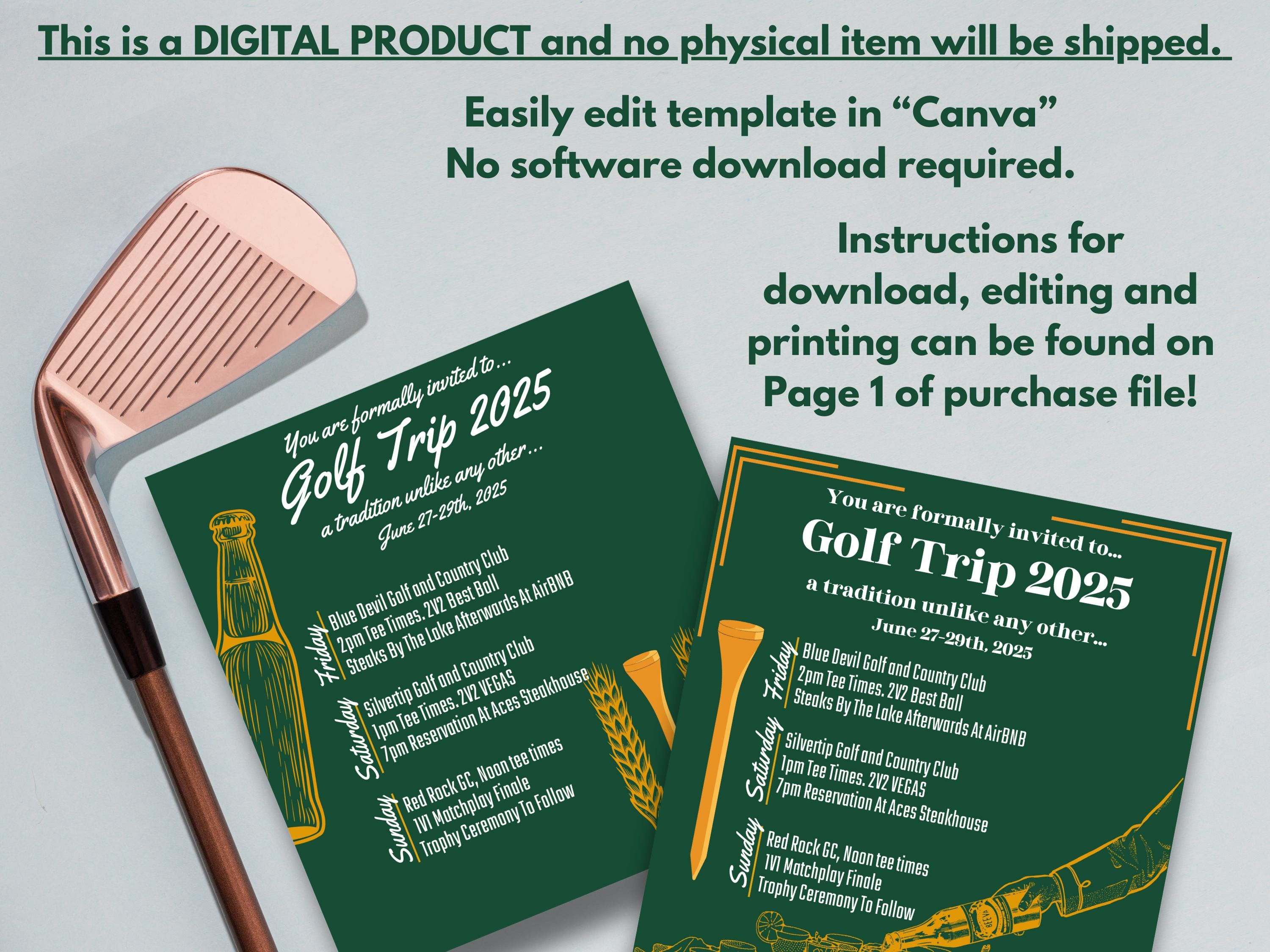Golf Trip Invitation Poster - Editable in Canva for Golf Trip ...
