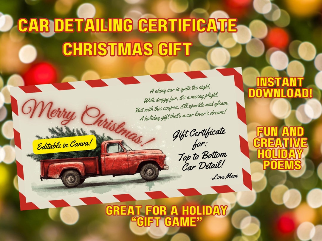 Christmas Car Detailing Gift Certificate. Coupon for Car Cleaning. Gift ...