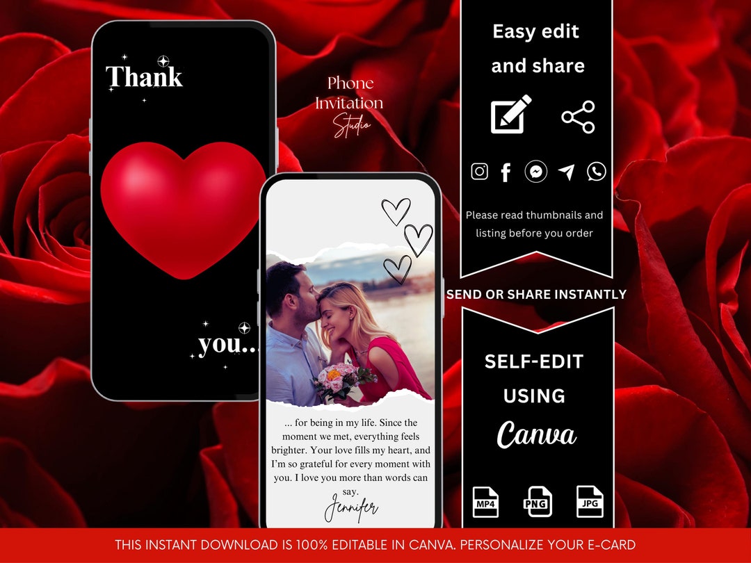 Digital Ecard Animated Video Ecard Valentines Day Editable Digital Ecard Valentines Gift Last ...