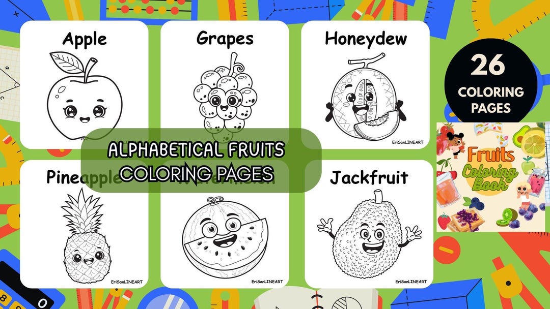 Fruity ABCD Coloring Book: 26 Pages, Kids Learning (digital Download ...