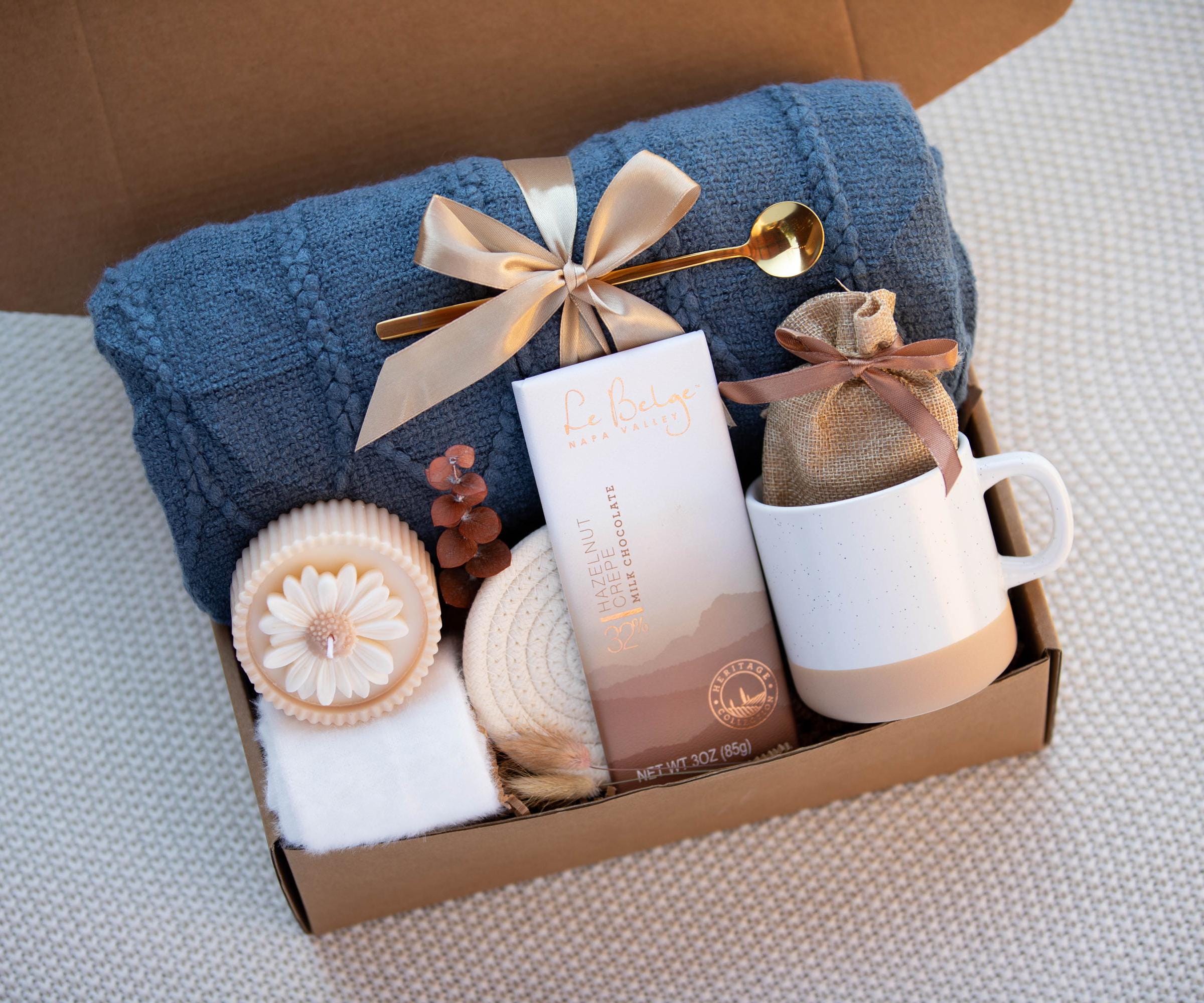 Luxury Gift Basket for Women, Cozy Gift Box With Blanket, Socks, Candle ...