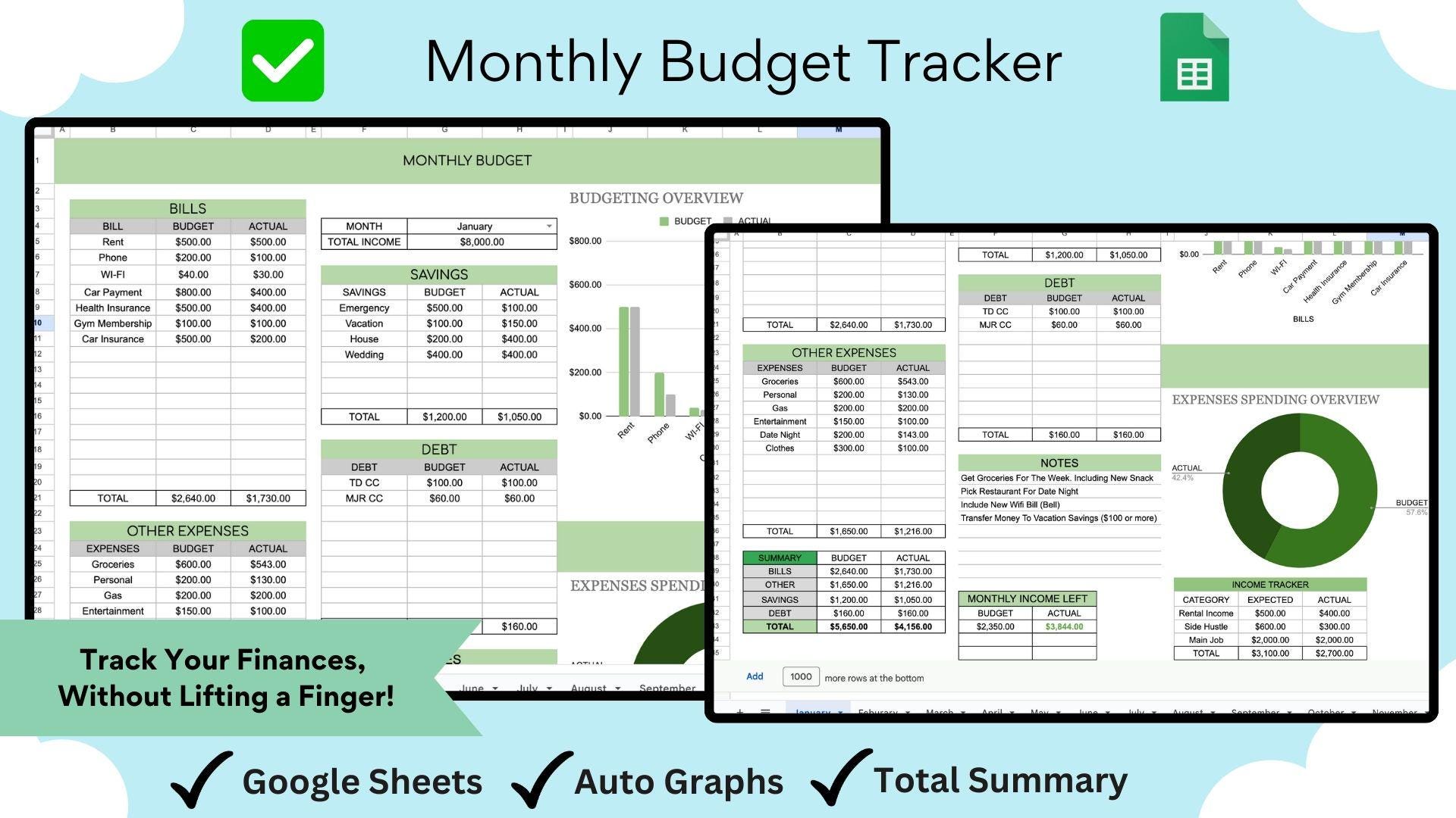 Simple Monthly Budget Tracker - Etsy