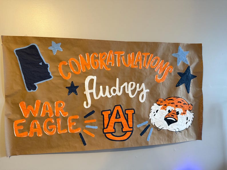 CUSTOM Graduation Hand Painted Brown Paper Banner - Etsy