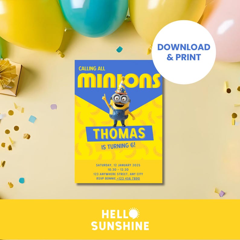 Customizable Kids Birthday Invitation Download | Fun Minion Canva ...