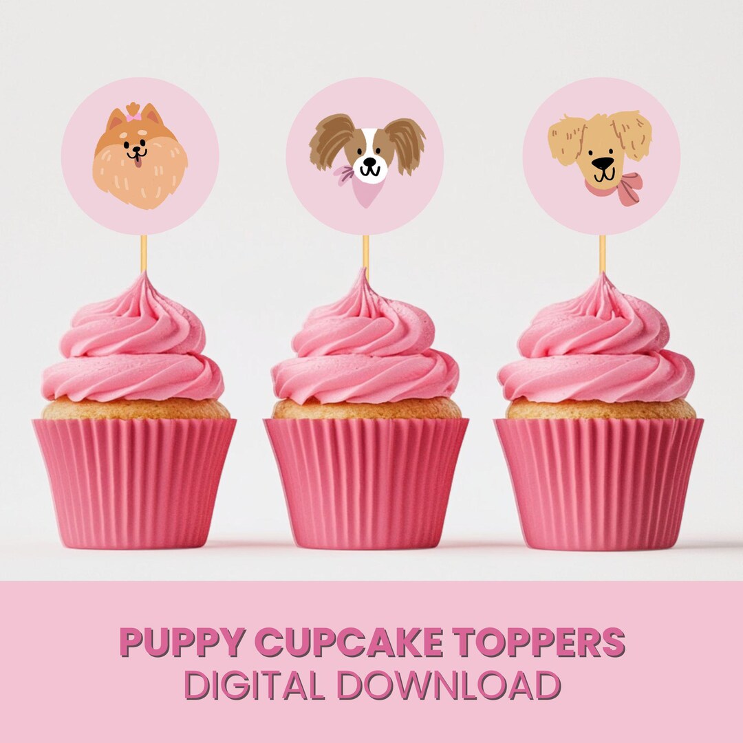 Puppy Cupcake Toppers | Let’s Pawty Puppy Birthday Decor | Dog Birthday ...