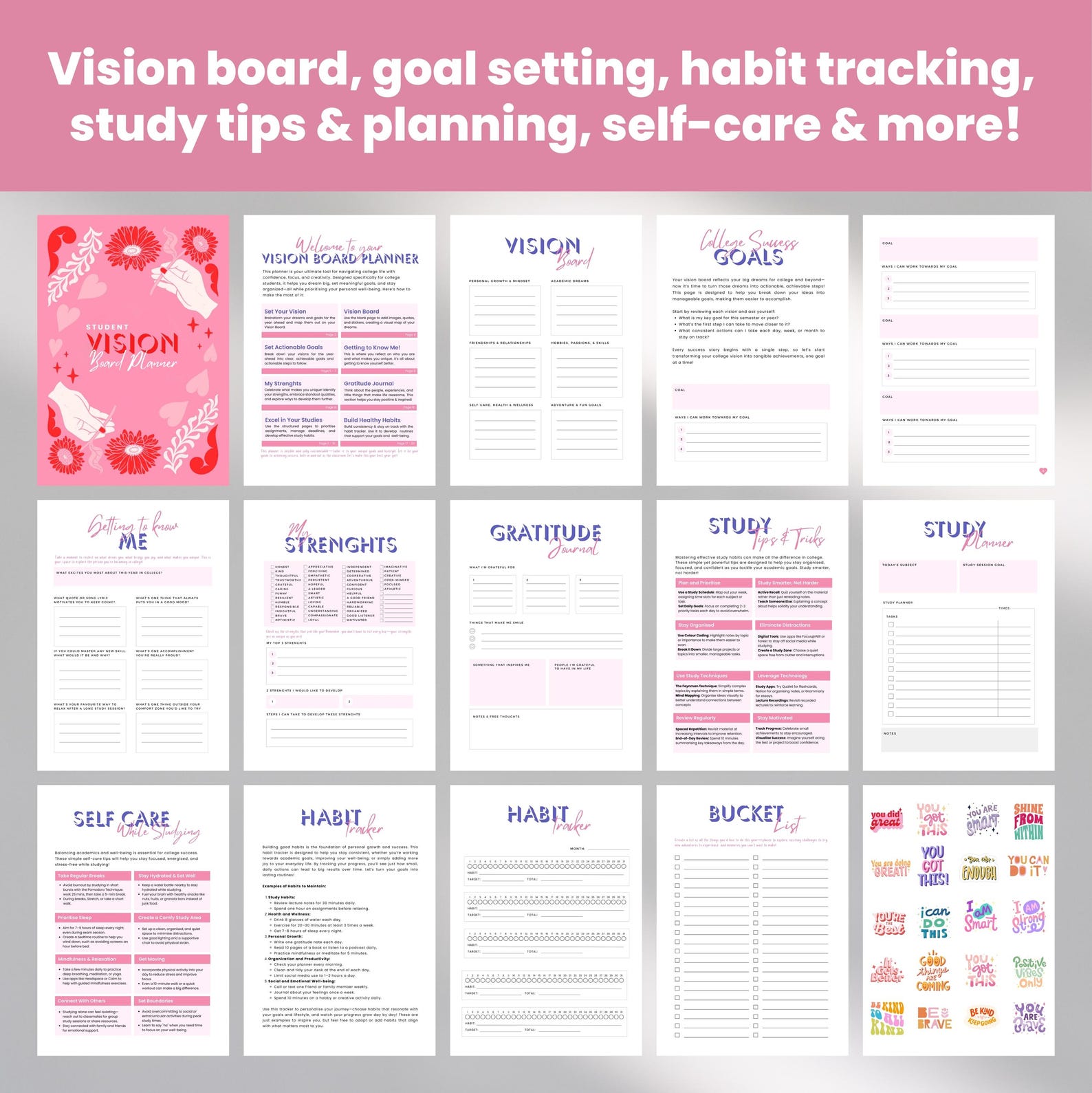 College Goal Setting and Vision Planner | Digital Download for Students ...