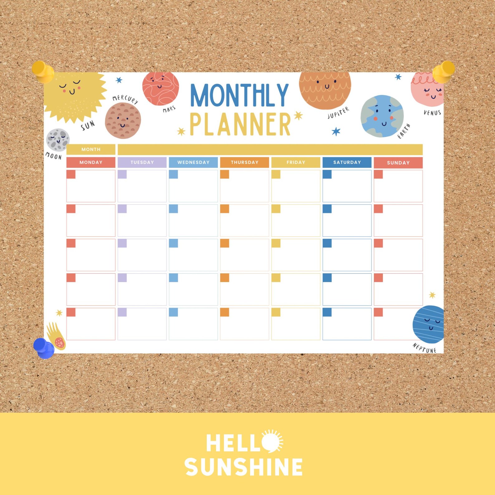 Space-themed Monthly Planner | Printable Calendar for Kids, Tweens ...