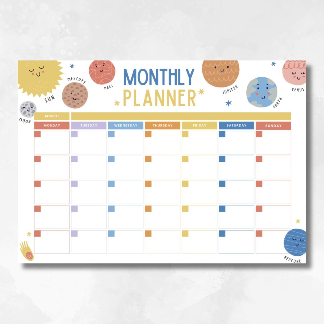 Space-themed Monthly Planner | Printable Calendar for Kids, Tweens ...