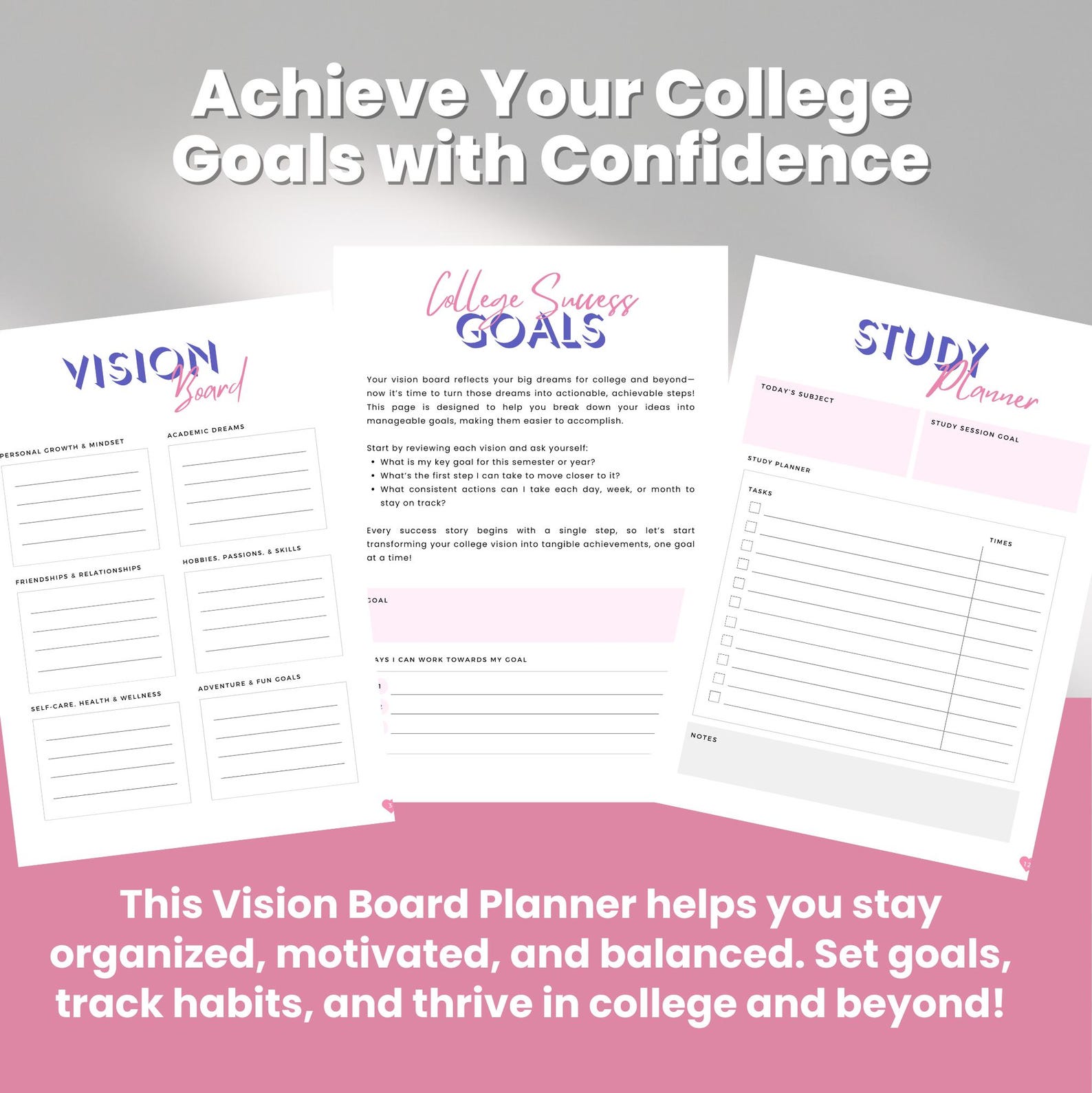 College Goal Setting and Vision Planner | Digital Download for Students ...