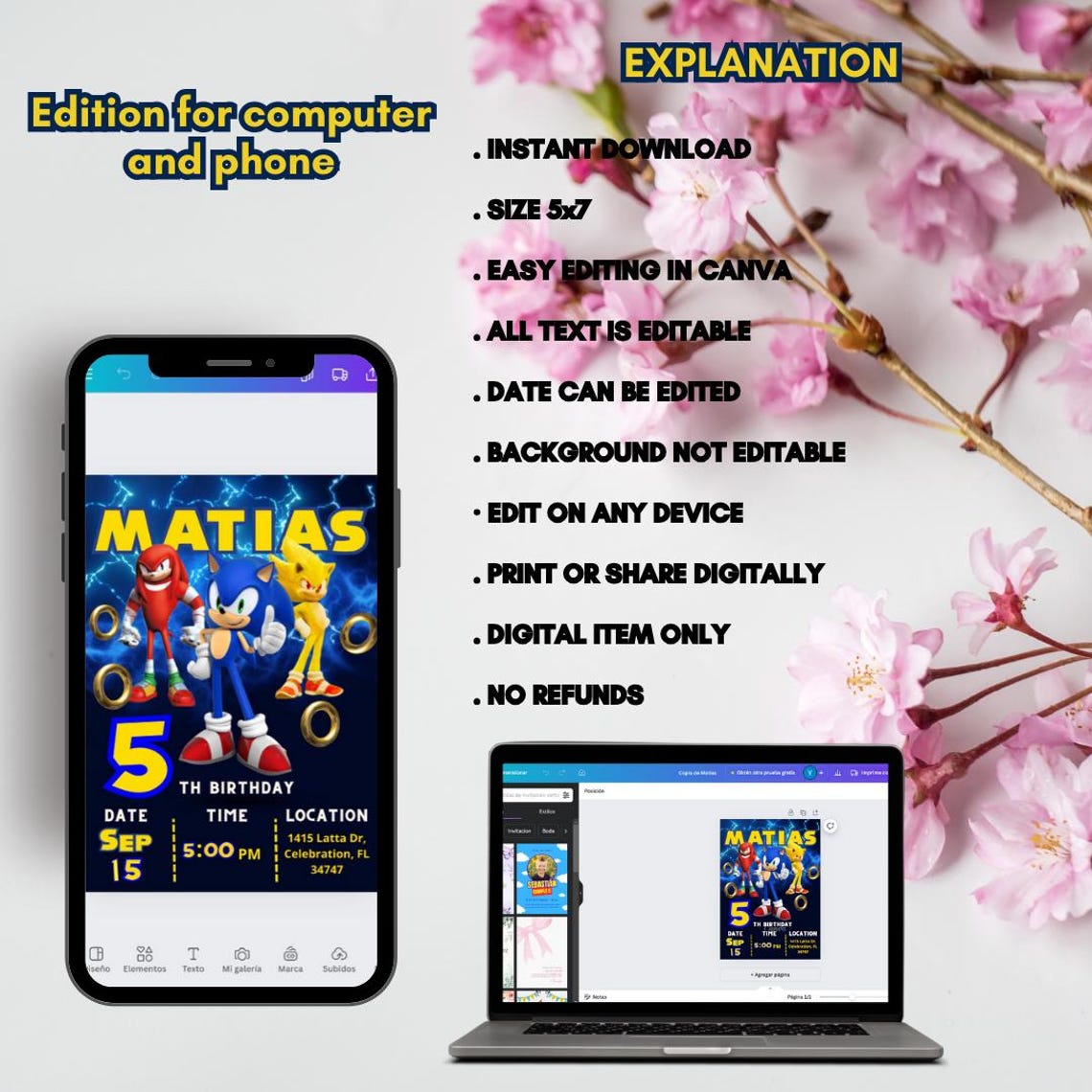 Plantilla De Invitación De Fiesta De Sonic Editable En Canva ...