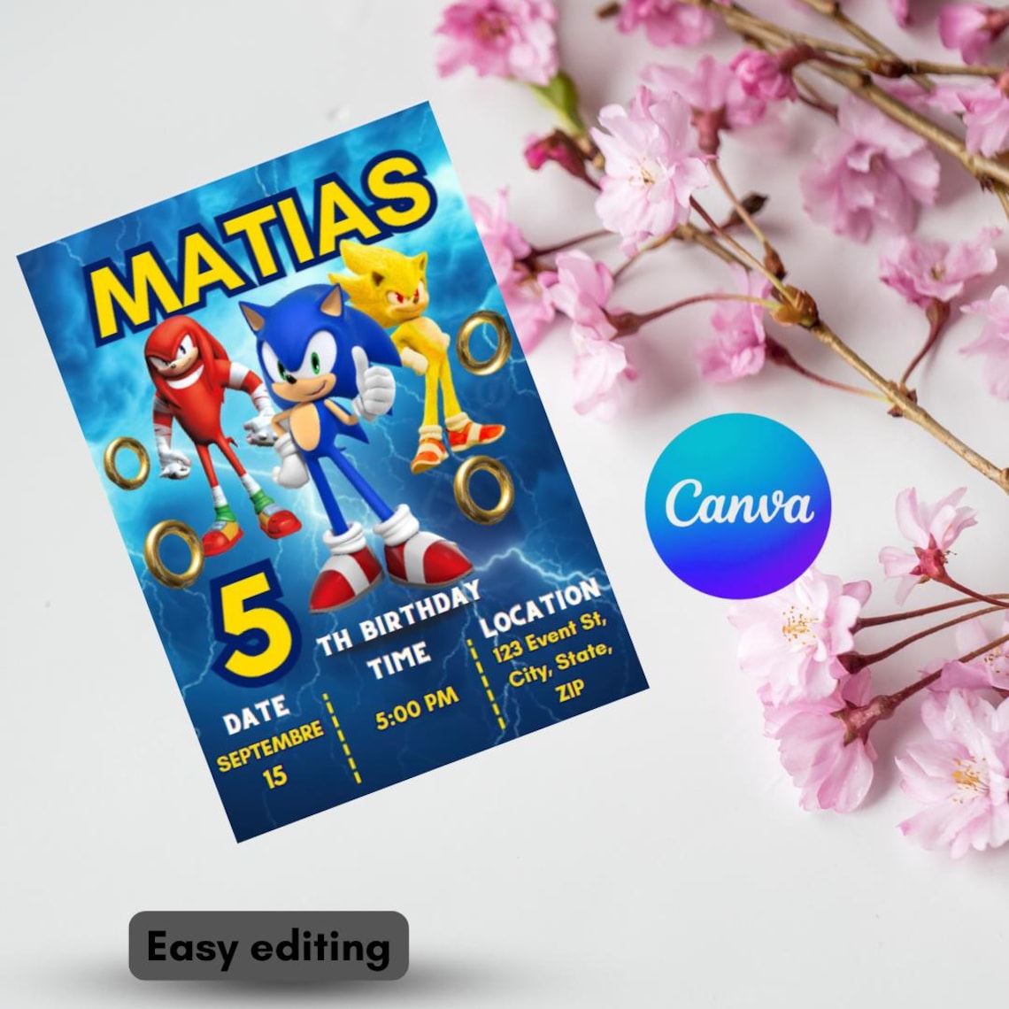 Plantilla De Invitación De Fiesta De Sonic Editable En Canva ...