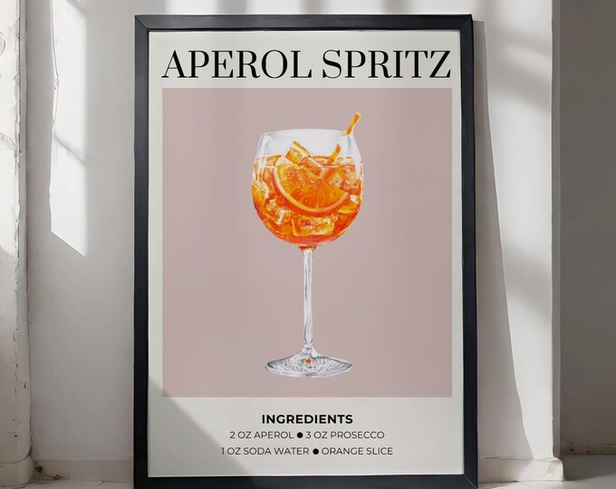 Aperol Spritz Art Print Bar Cart Decor Cocktail Poster Party Signature ...